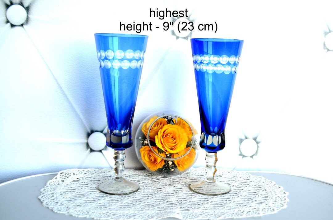 Cobalt Blue Crystal Champagne Glasses, Wine Prosecco Flutes, Blue ...
