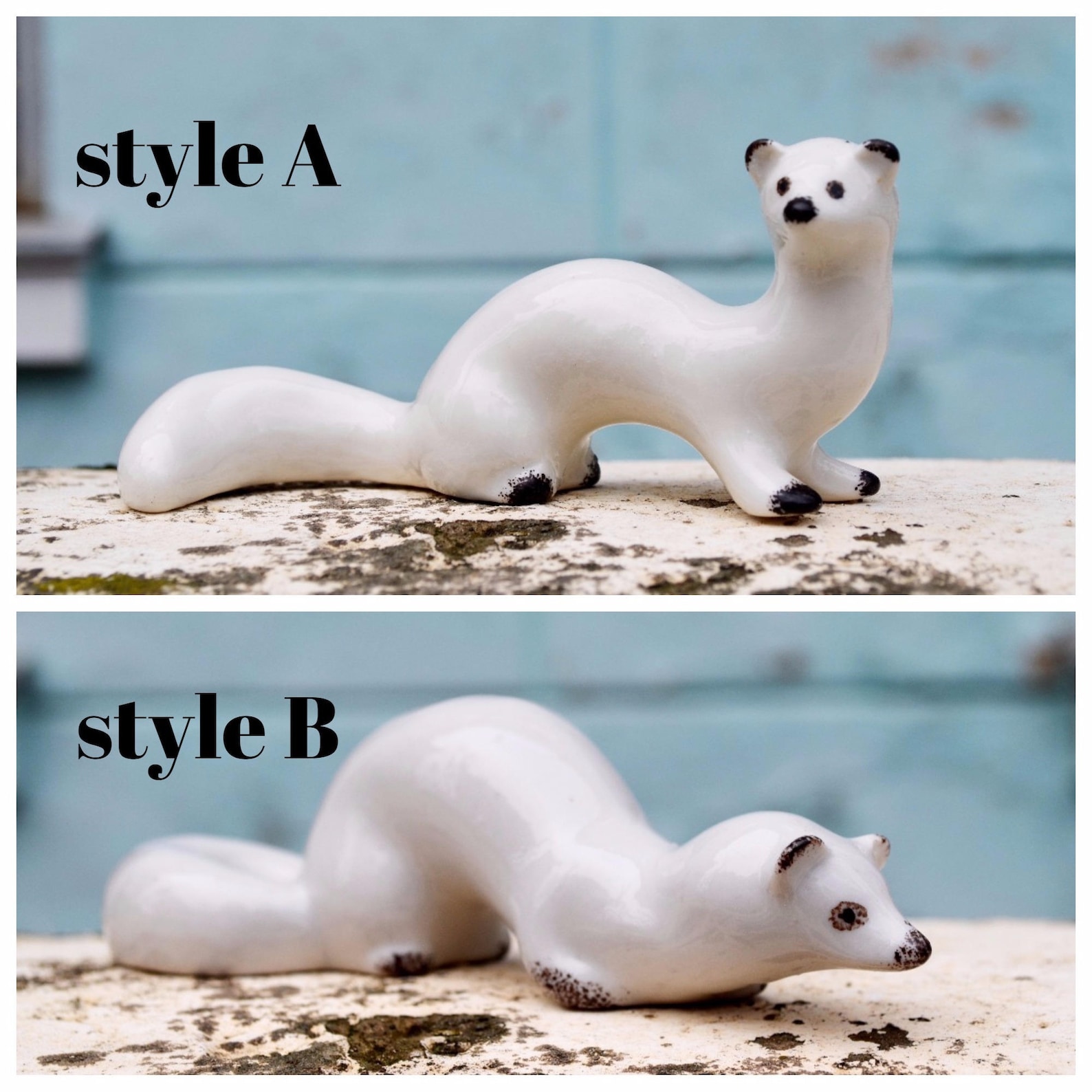 White Ceramic Porcelain Ferret Animal Figurine Sculpture, Pan ...