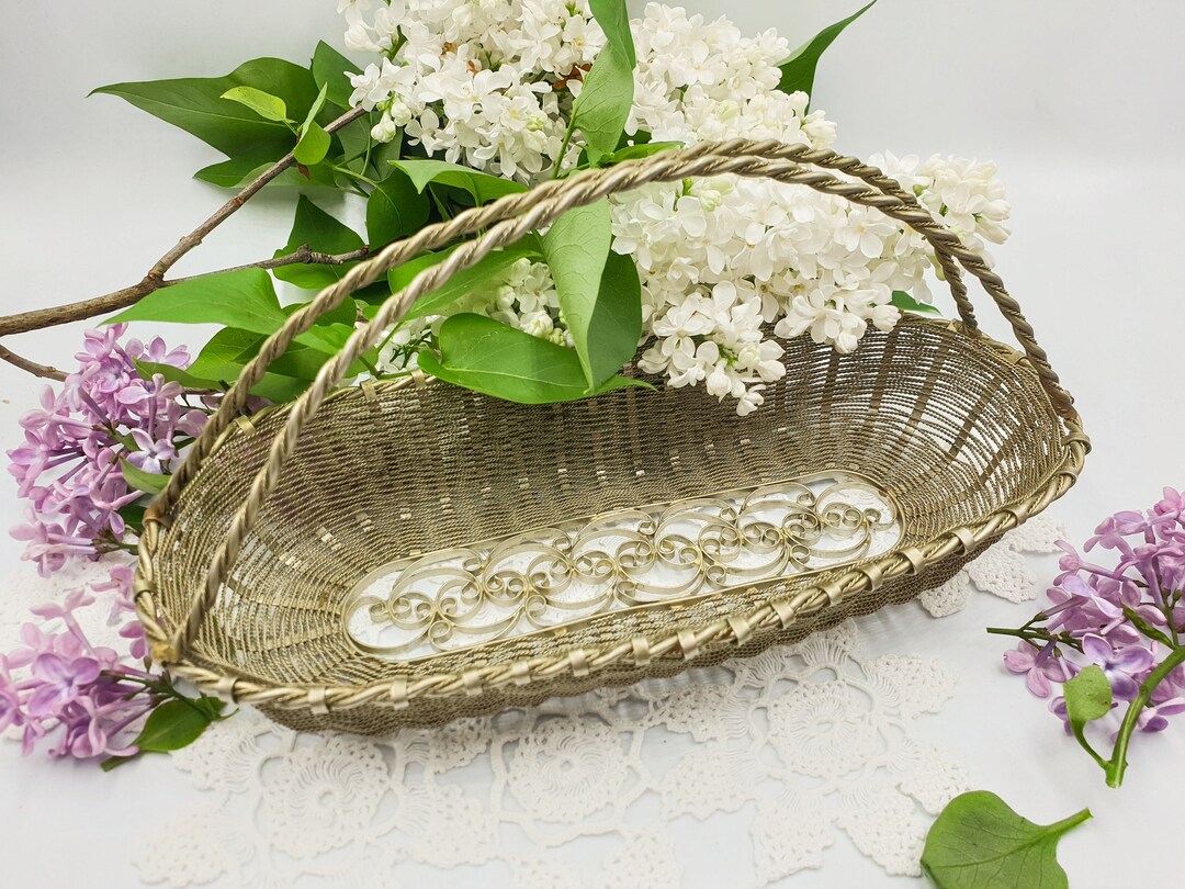 Vintage Ornate Filigree Metal Basket Bowl Tray With Handle - Etsy