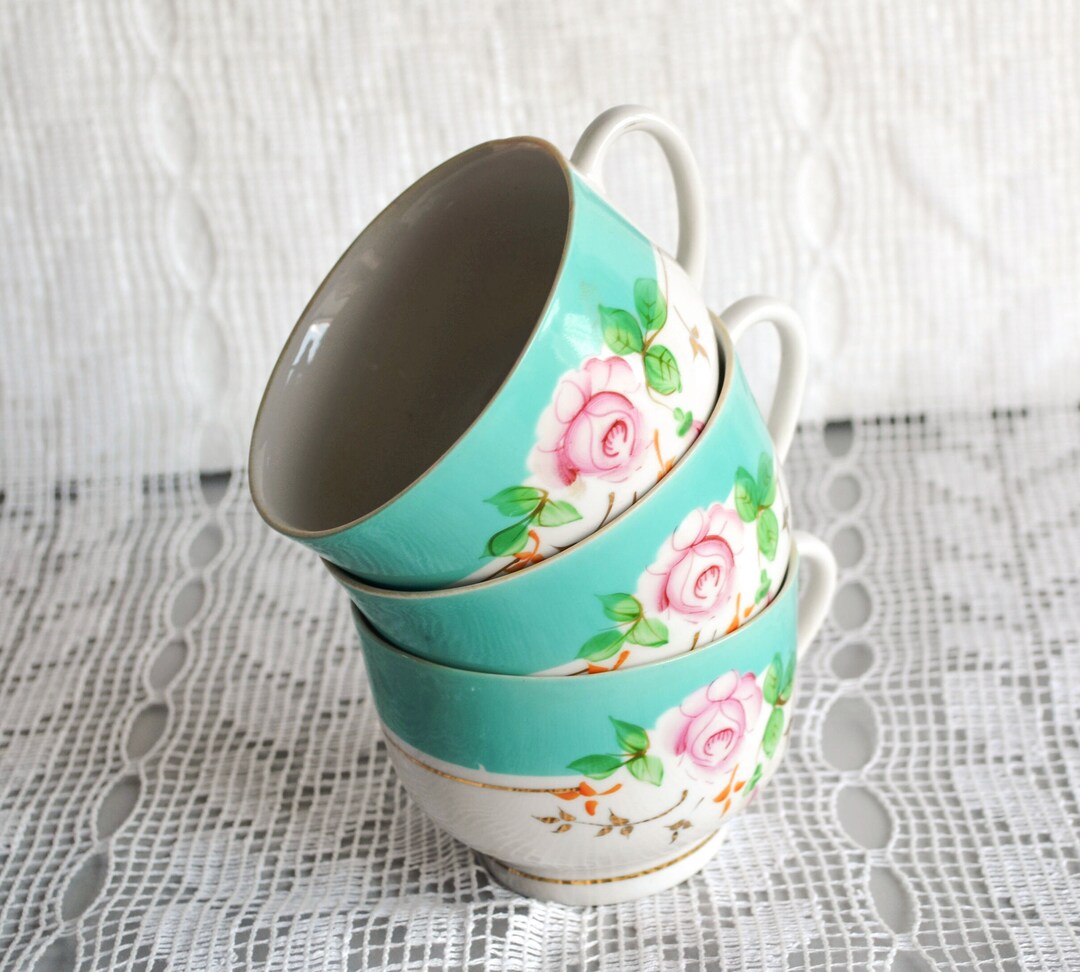 Vintage Hand Painted Floral Tea Cups, Blue White Cup, Cottagecore Old ...