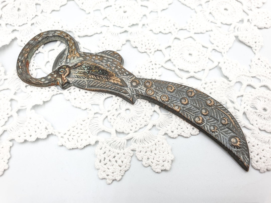 Brass PEACOCK Bird Beer Bottle Opener, Vintage Mid Century Home Bar ...