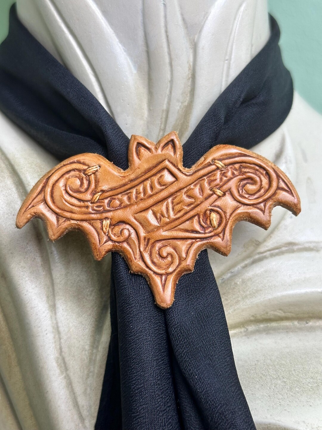 Tooled Leather GOTHIC WESTERN Bat Bolo Toggle Slider for Your kerchief ...