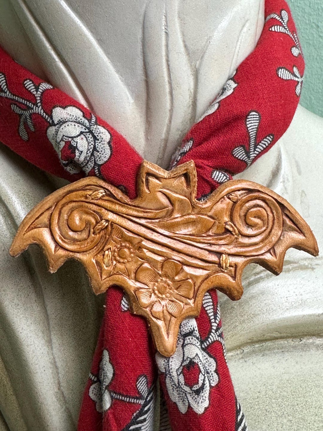 Tooled Leather Bat Bolo Toggle Slider for Your ‘kerchief / Bandana ...