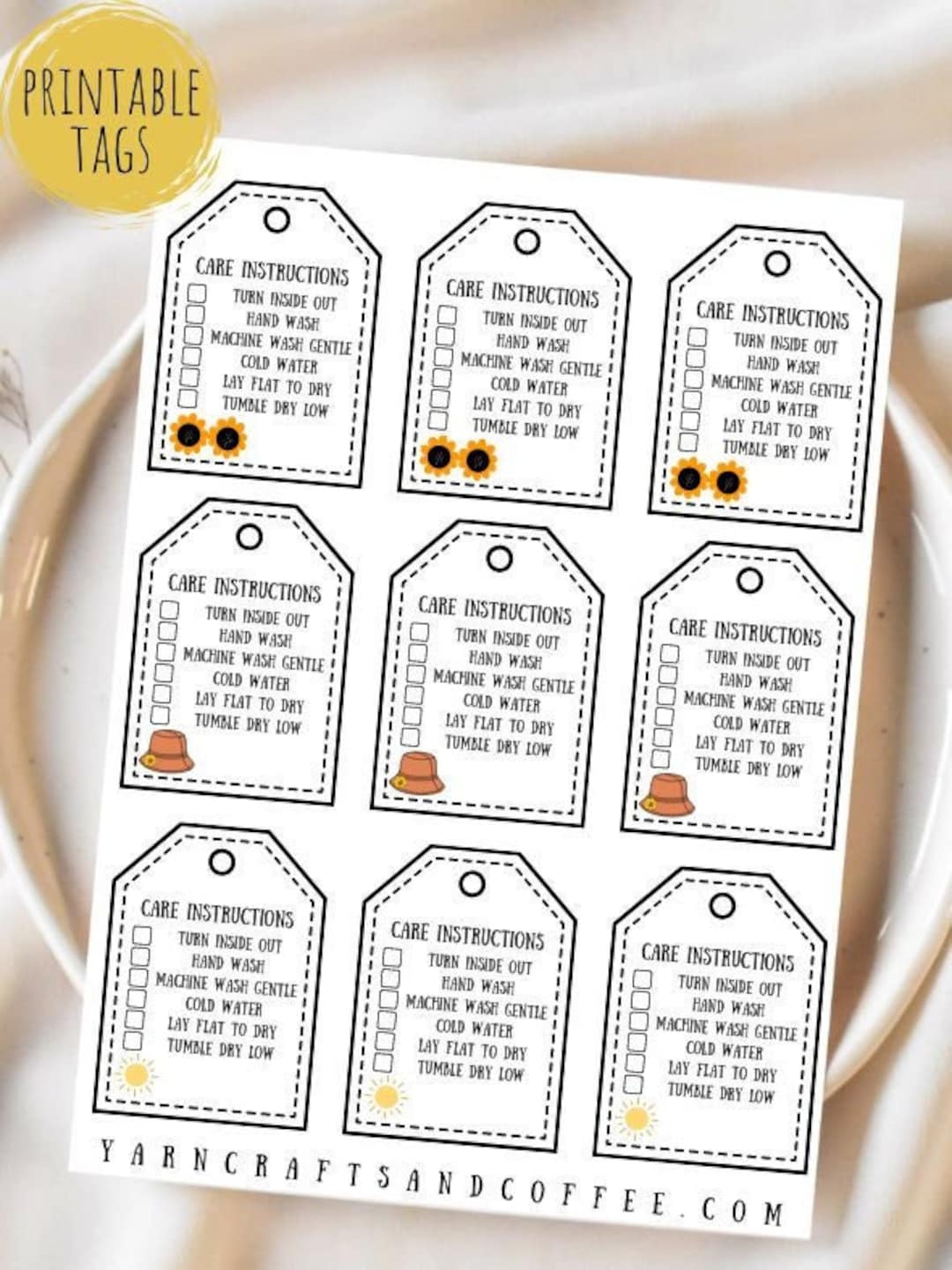 Printable Summer Crochet Care Instruction Tags, Printable Summer ...