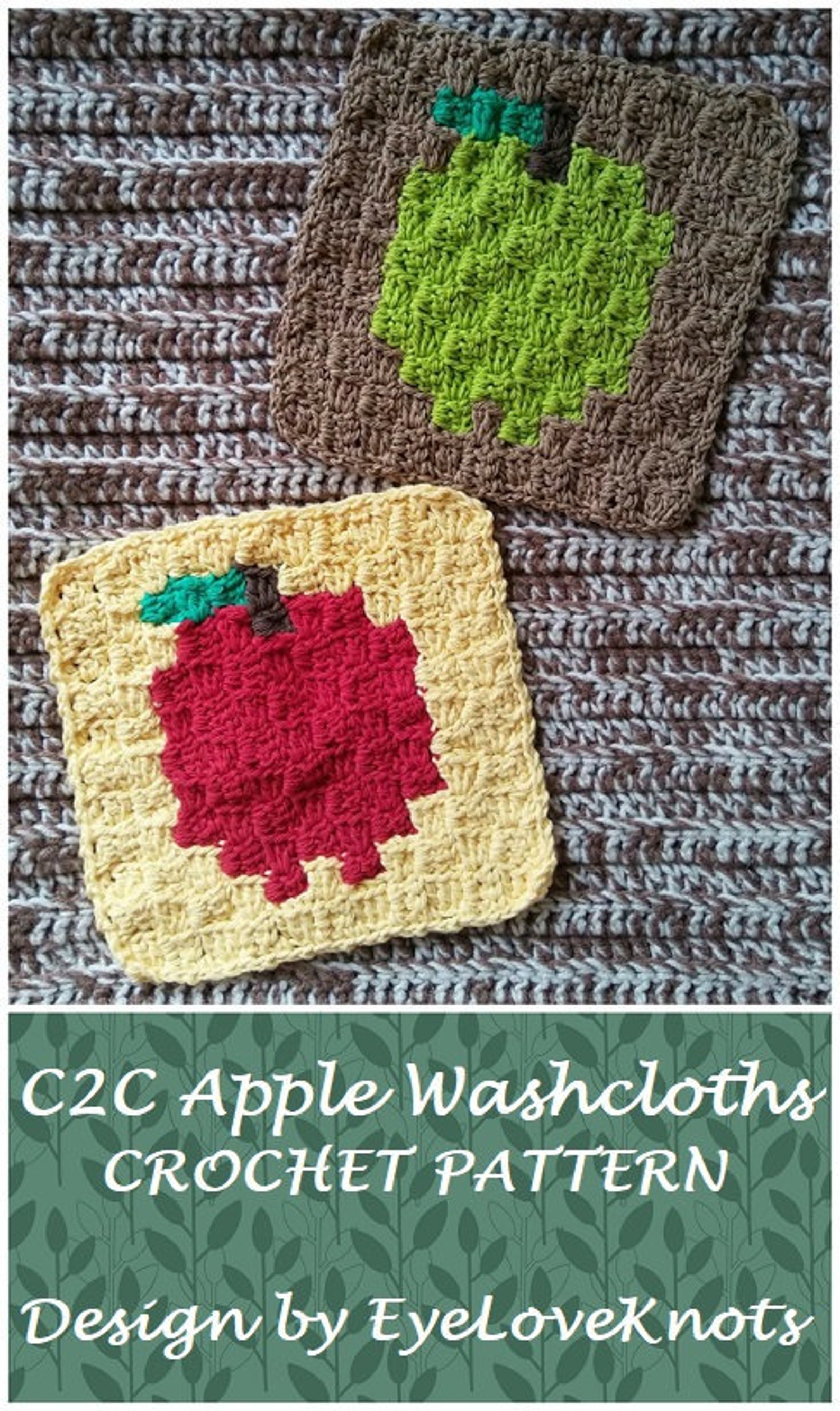 CROCHET PATTERN - C2C Apple Washcloths, C2C Washcloth Pattern, C2C ...