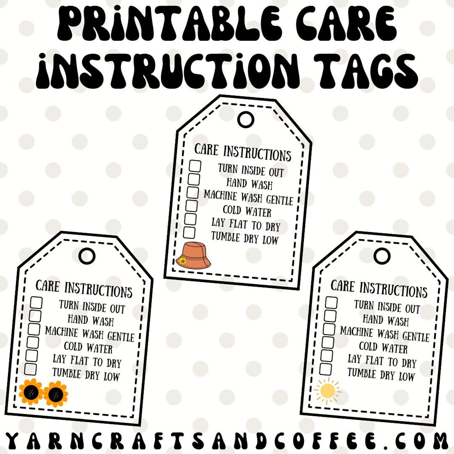 Printable Summer Crochet Care Instruction Tags, Printable Summer ...