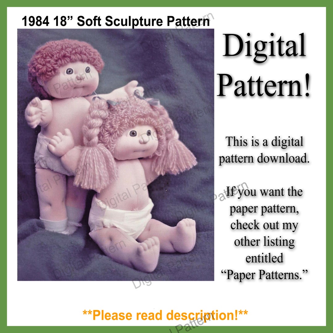 1984 Vintage 18” Soft Sculpture Cloth Doll PDF DOWNLOAD PATTERN Boy ...