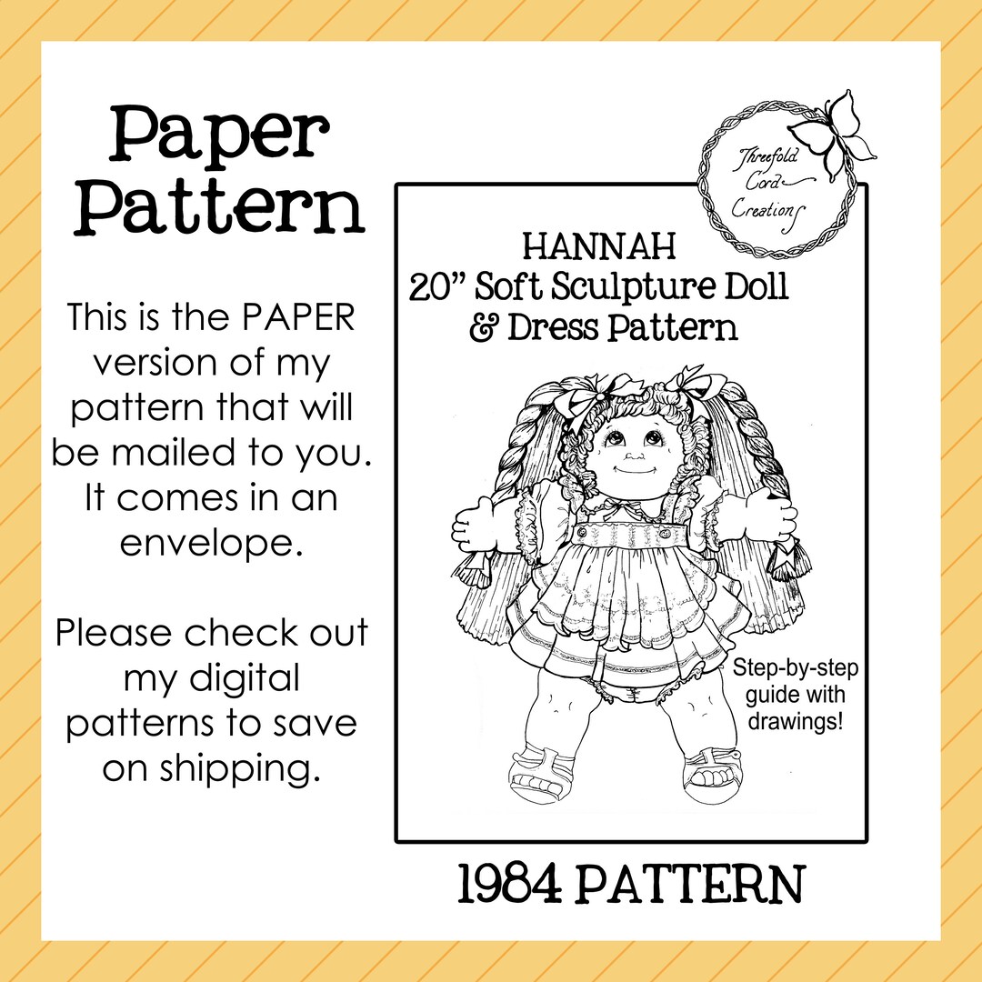 HANNAH 1984 Vintage 20” Soft Sculpture Cloth Doll Pattern Boy Girl Like ...