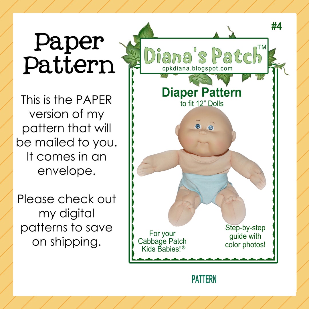 4. Diaper PAPER PATTERN for Your 12" Cabbage Patch Kids Bean Butt ...