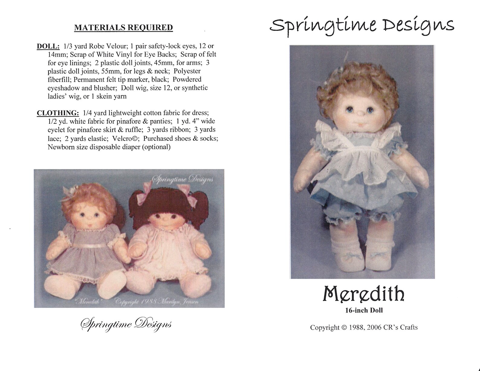 1988 Vintage 16” Jointed Cloth Doll Pattern Similar to My Child Dolls ...
