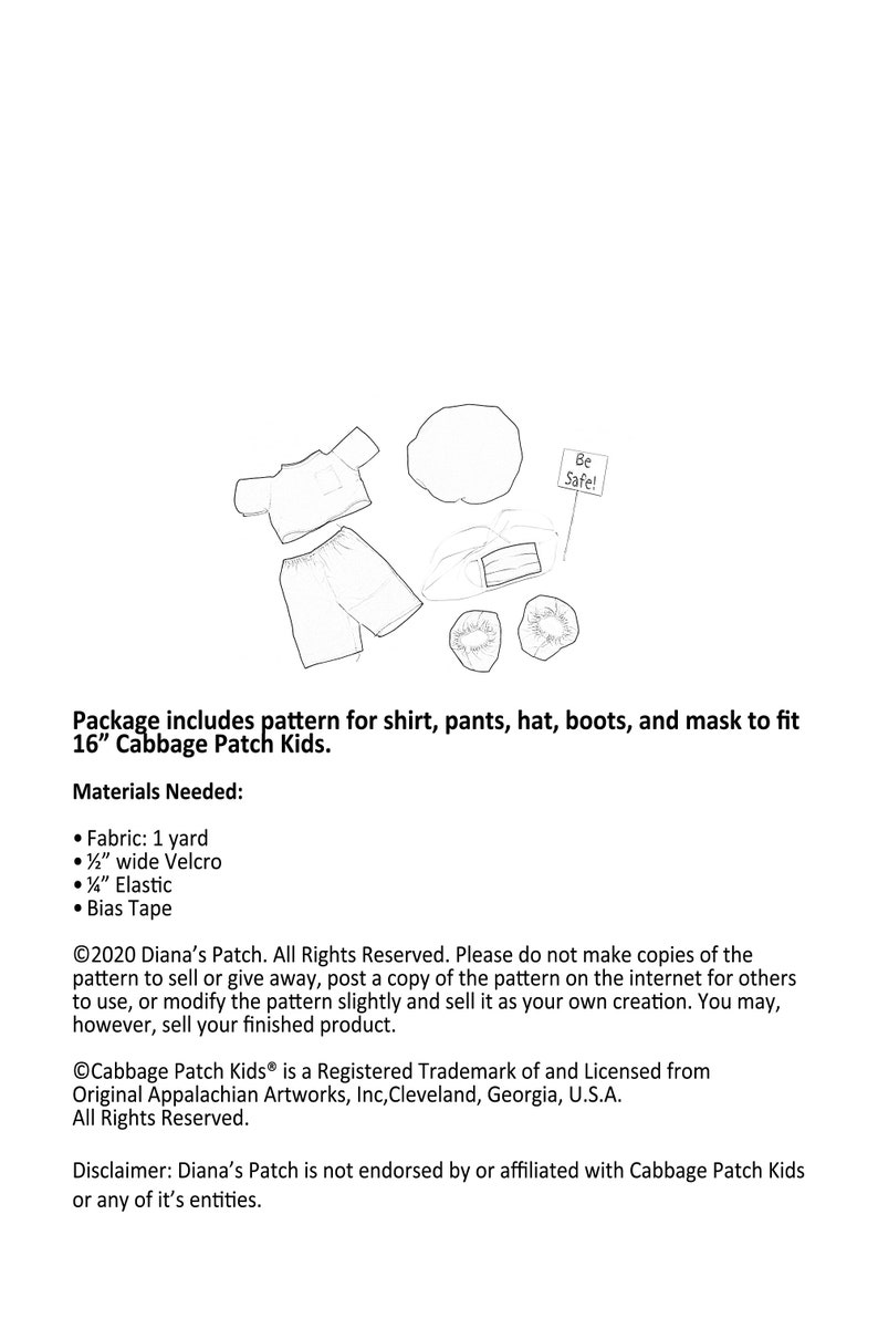 17. Scrubs Nurse Doctor PAPER PATTERN for 16" Cabbage Patch Kids Dolls ...