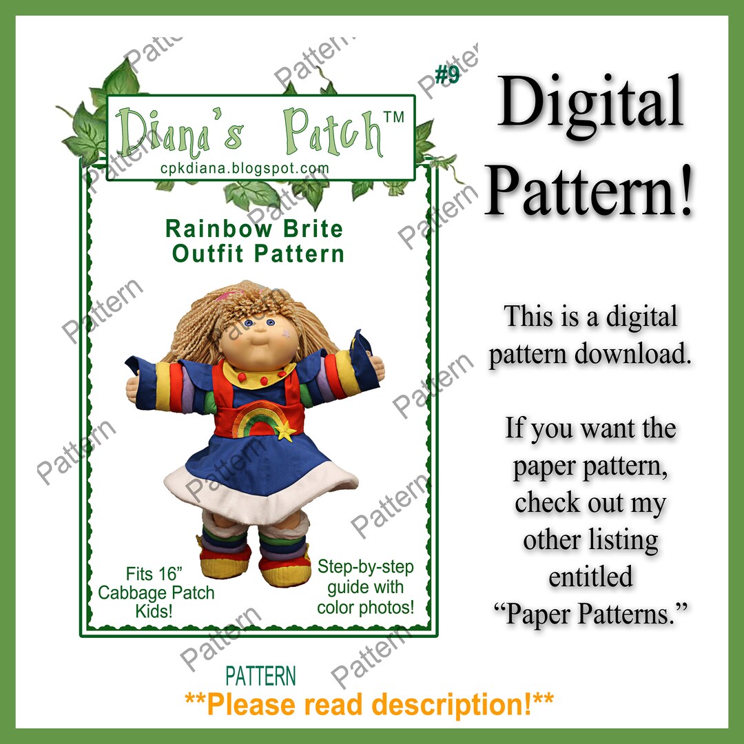 9. PDF Outfit PATTERN Inspired by Rainbow Brite for 16" Cabbage Patch ...