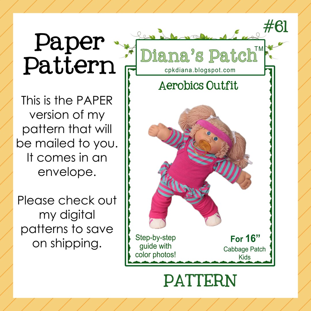 61. Aerobics Outfit PAPER PATTERN for 16" Cabbage Patch Dolls or ...