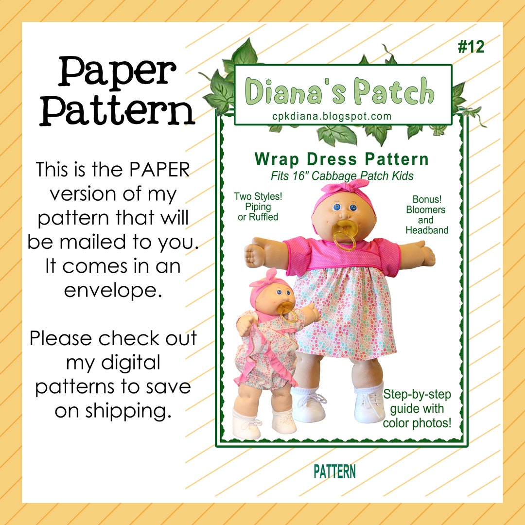 12. Kimono Style Wrap Dress PAPER PATTERN, Bloomers, Headband for 16 ...