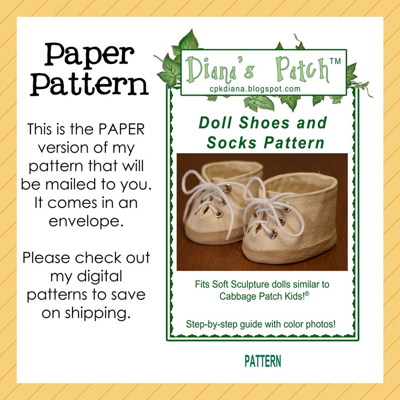 23. Doll Shoes and Socks PAPER PATTERN for 14-16" Cabbage Patch Kids ...