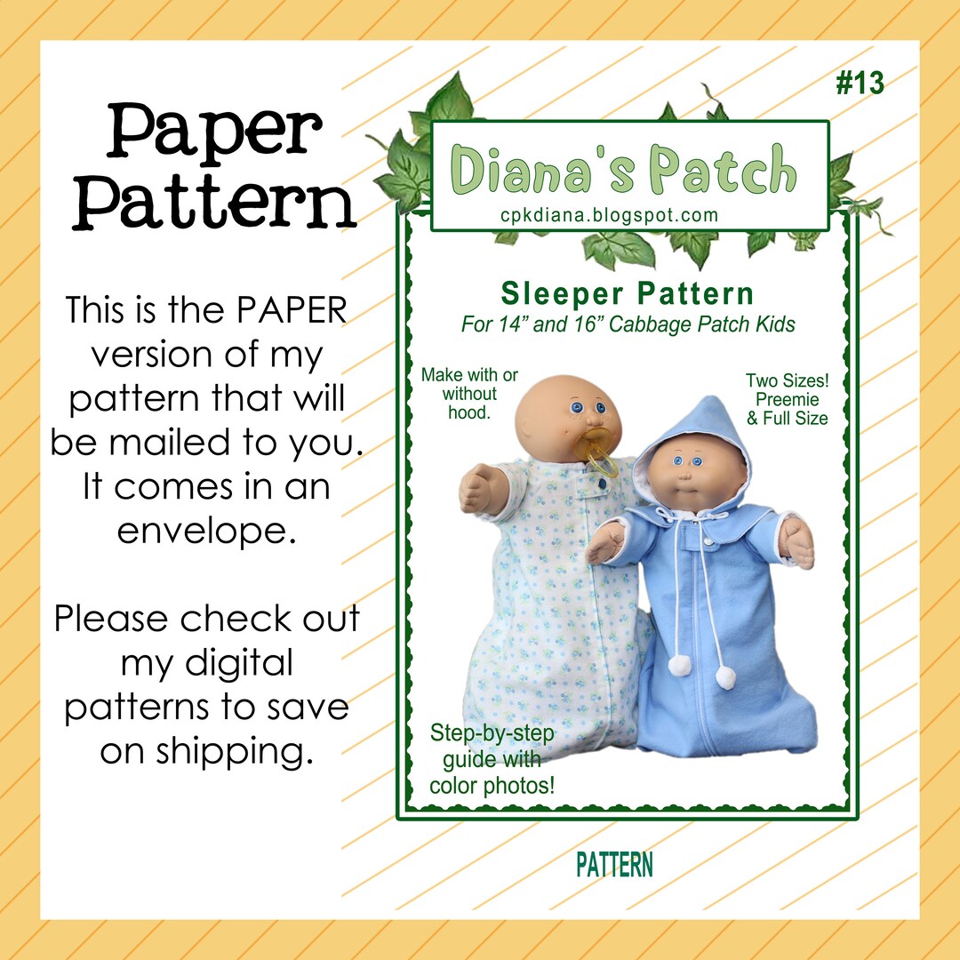 13. Snuggly Sleeper and Hood PAPER PATTERN for 16" and 14" Preemie ...