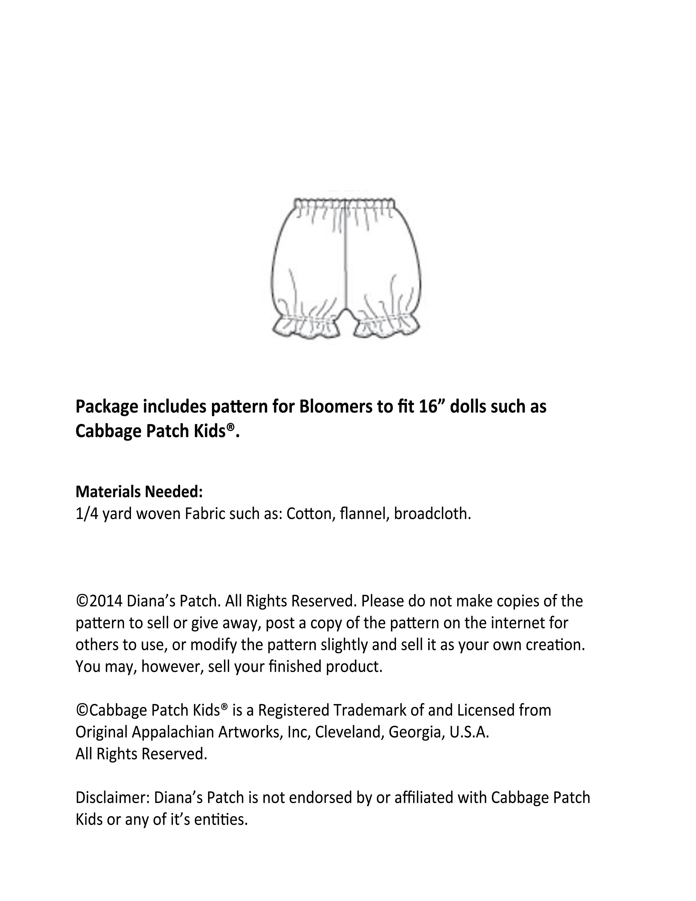 1. Bloomers PDF DOWNLOAD PATTERN for Your Cabbage Patch Kids ~ to Fit ...