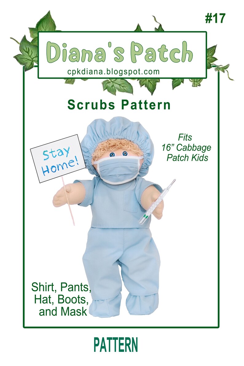 17. Scrubs Nurse Doctor PAPER PATTERN for 16" Cabbage Patch Kids Dolls ...