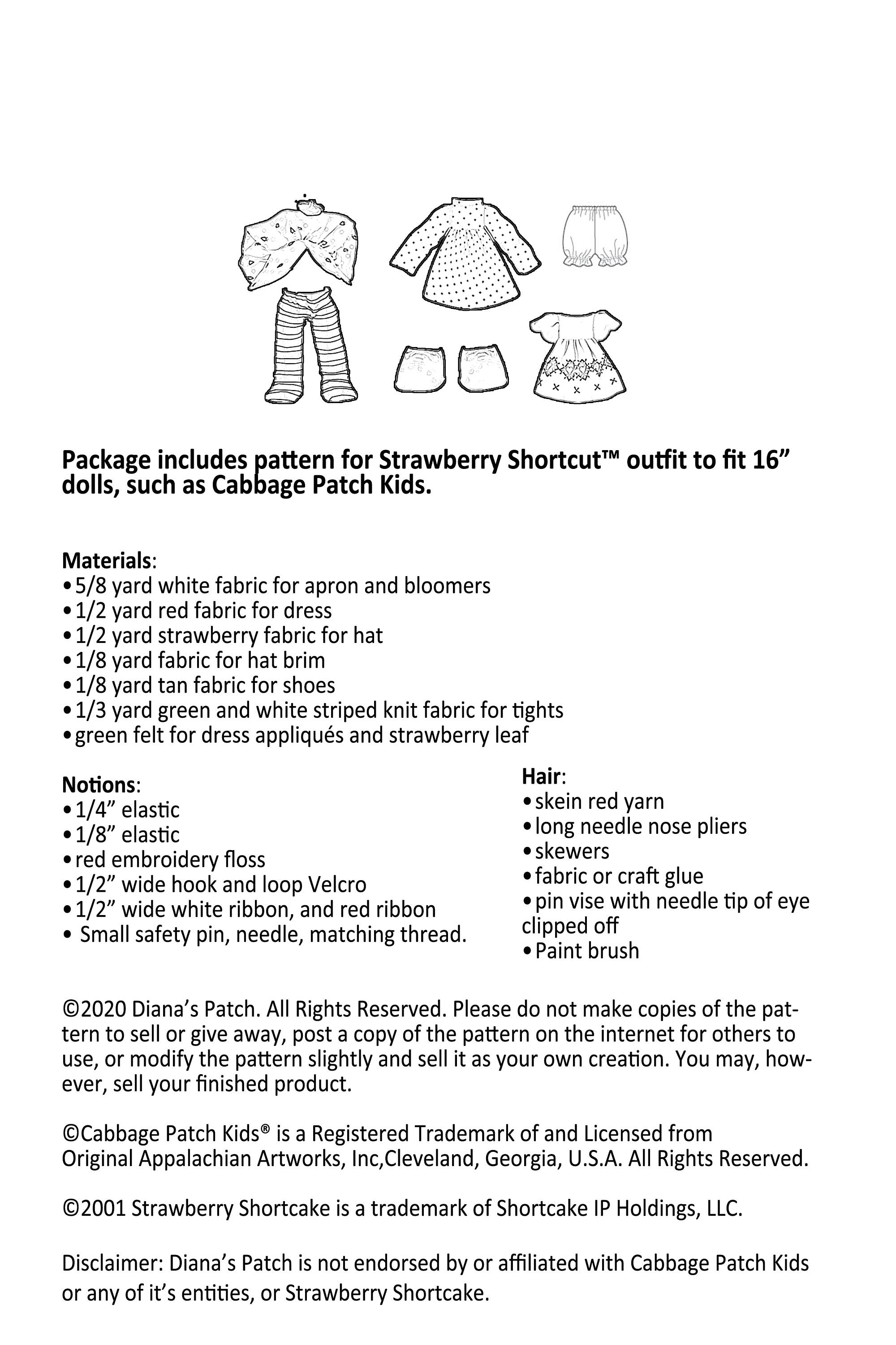 10. PDF Outfit PATTERN Inspired by Strawberry Shortcake to Fit - Etsy