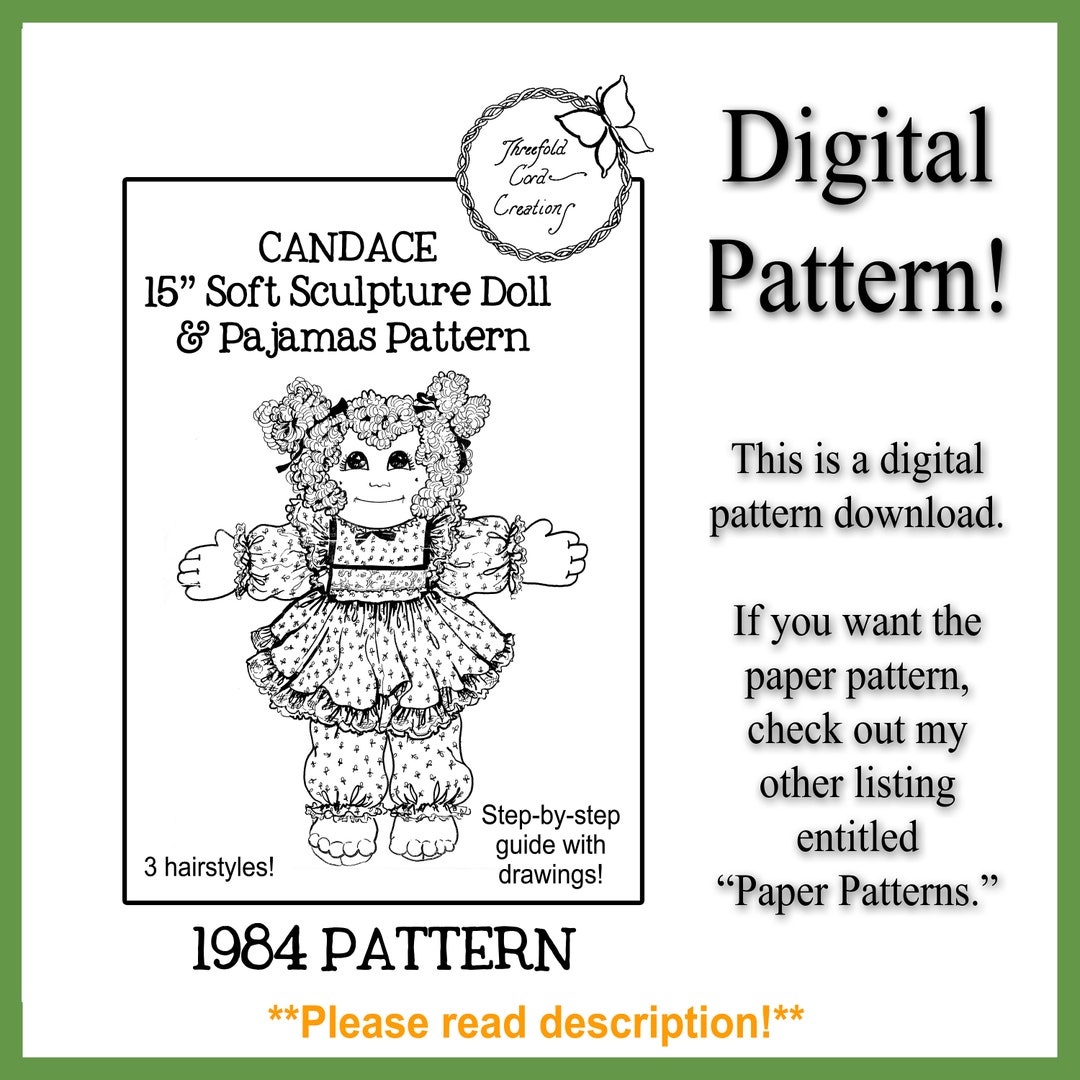 Candace 1984 Vintage 15” Soft Sculpture Cloth Doll Pattern Boy Girl ...