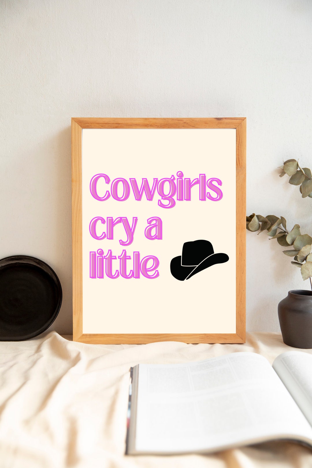 Cowgirls Cry A Little | Pink Retro Wall Art | Cowgirl Decor | Bedroom Decor | Digital Download ...