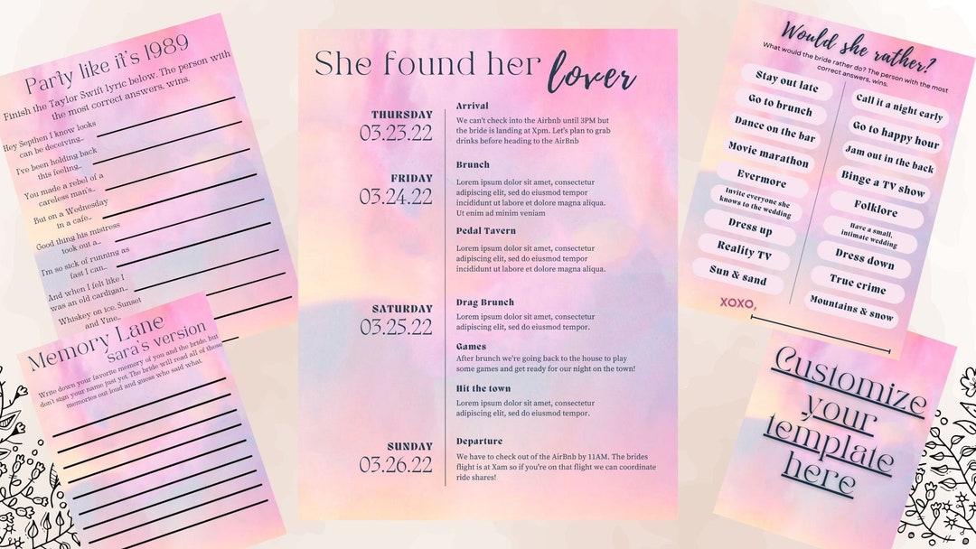 Taylor Swift Lover Inspired Bachelorette Party Itinerary and Games - Etsy