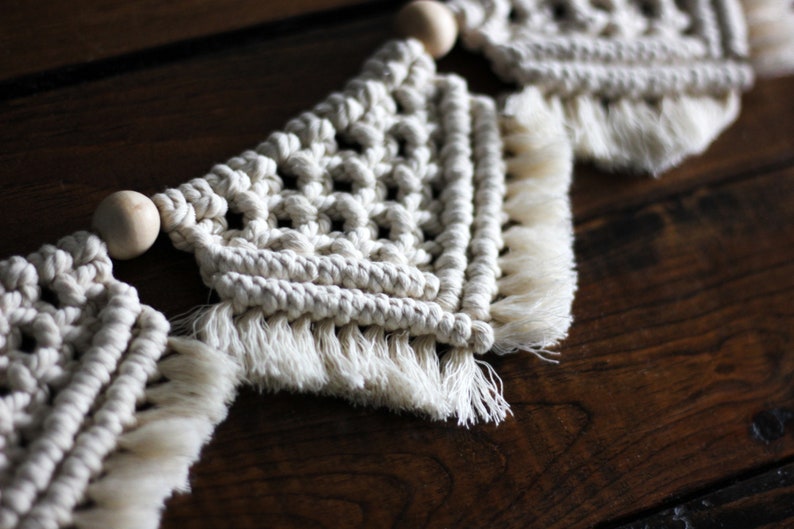 Customizable Macrame Pennant Banner, Macrame Garland, Wooden Bead ...