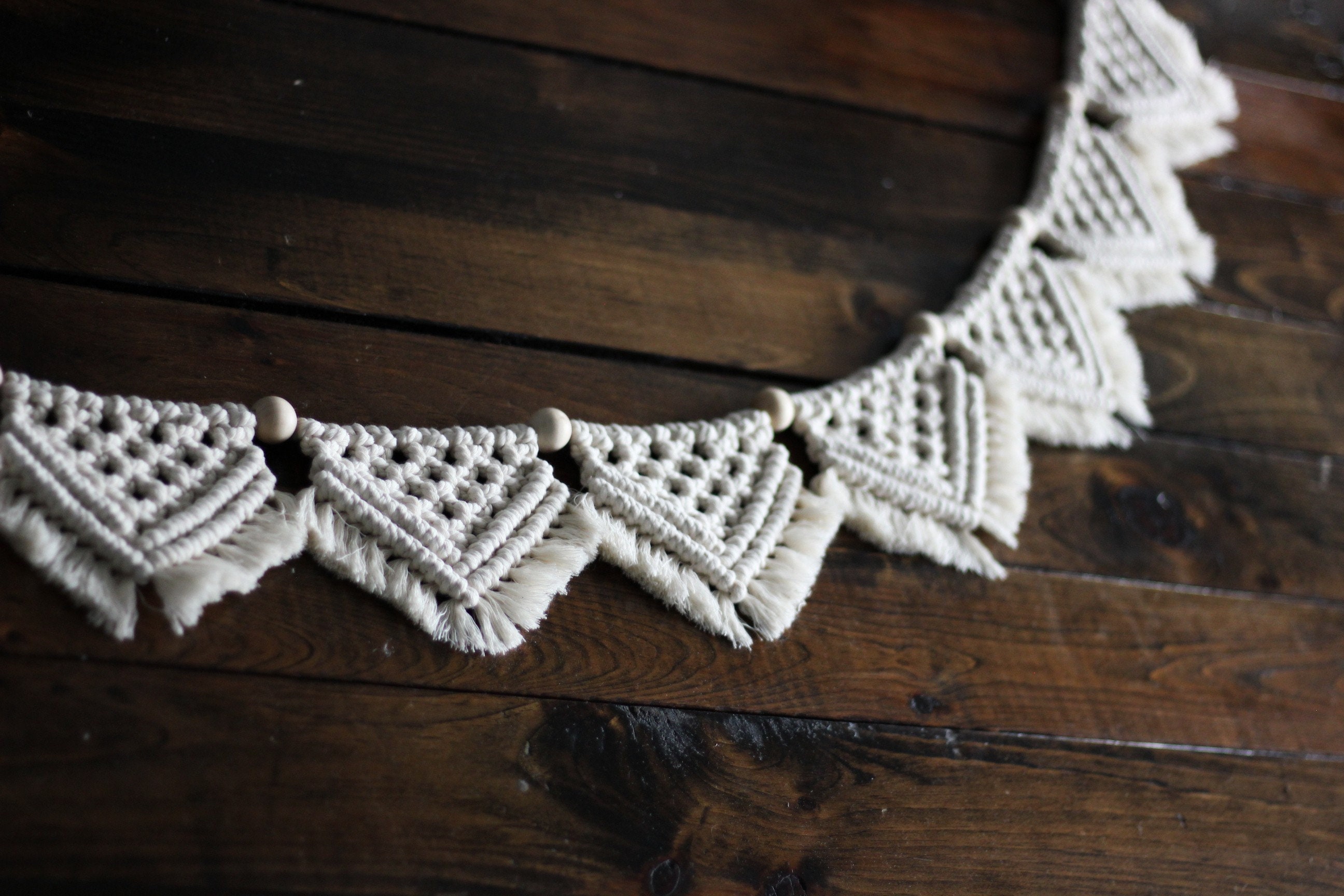 Customizable Macrame Pennant Banner, Macrame Garland, Wooden Bead ...