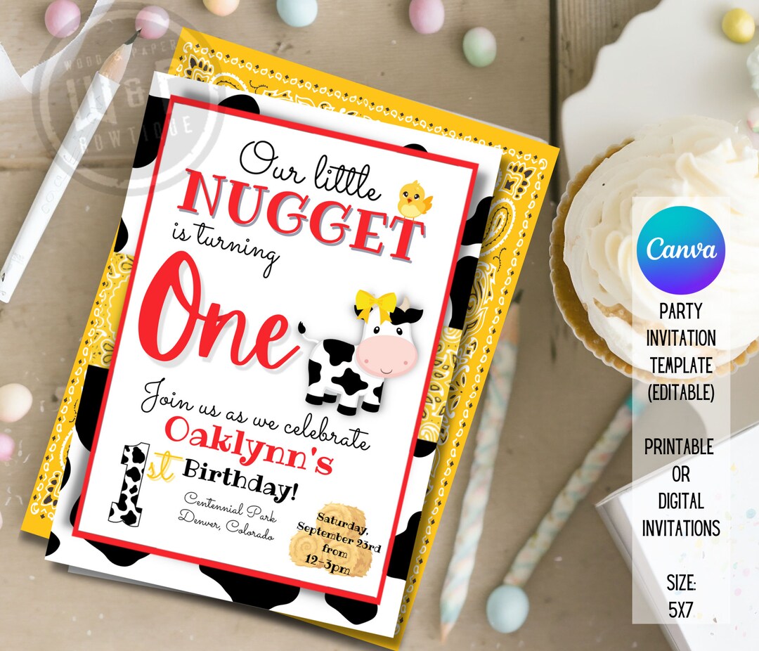 Little Nugget Cow 1st Birthday Invitation Digital - Etsy