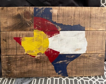 Colorado Flag Over the State of Texas Reclaimed Wood Sign - Etsy