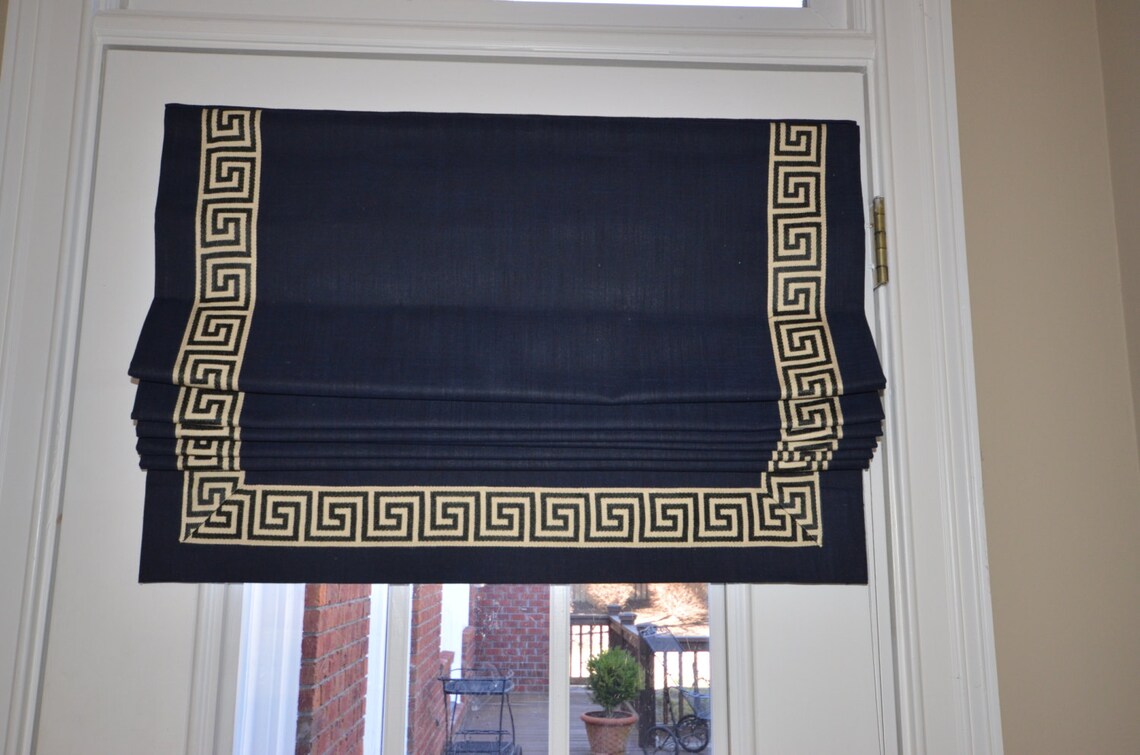 Custom Flat Banded Roman Shade With Greek Key Banding - Etsy