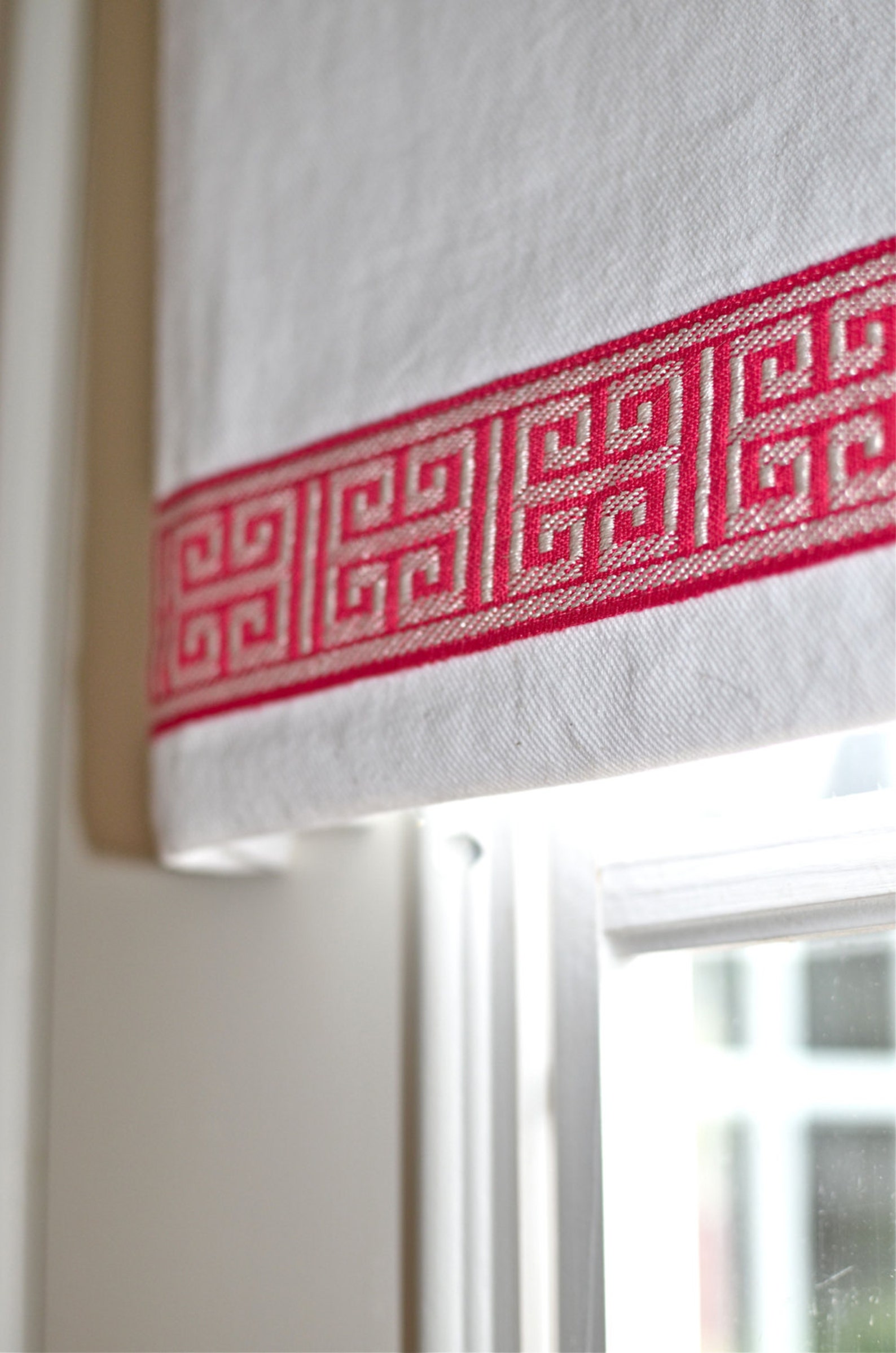 Greek Key Trimmed Valance in Washed White Twill - Etsy