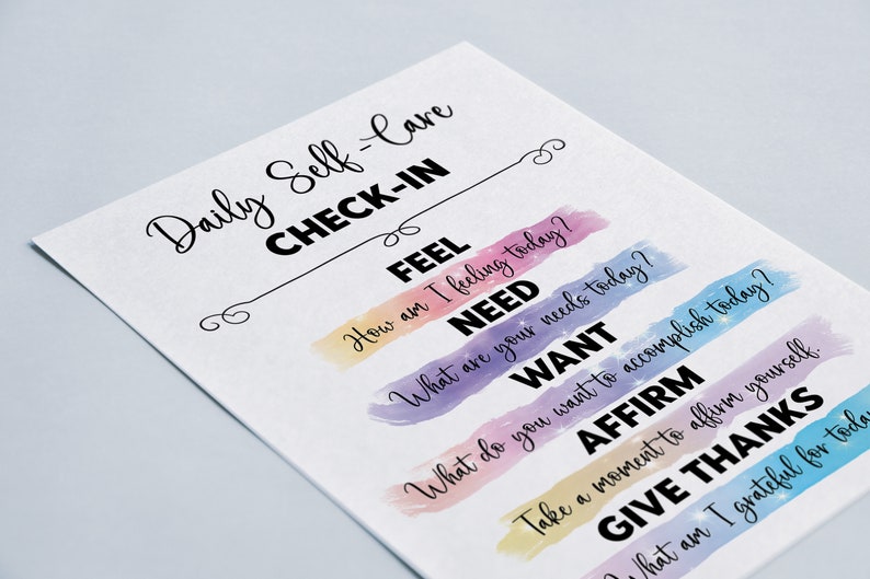 Daily Self-care Check-in Poster Checklist Challenging Negative Thoughts ...