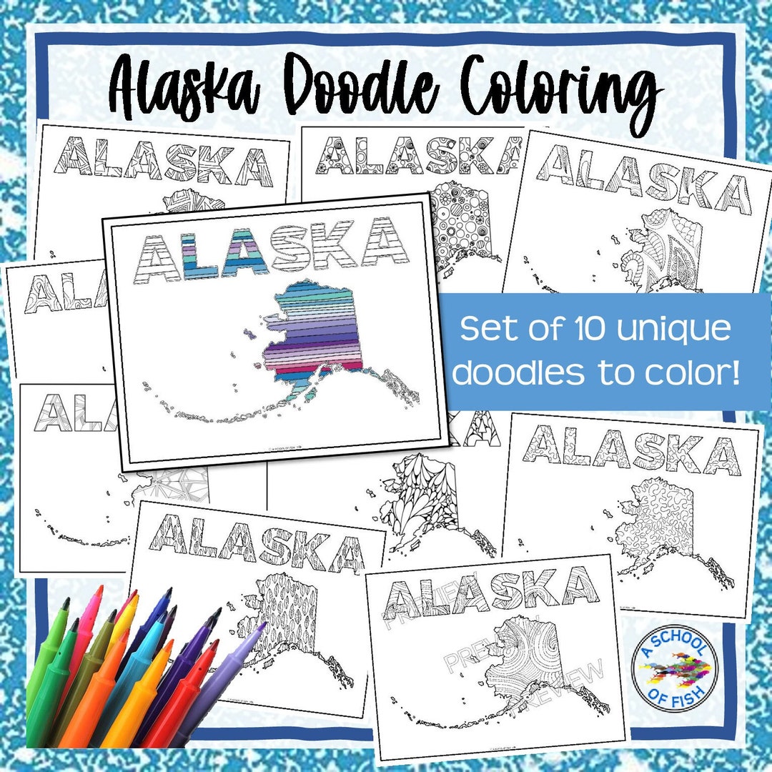 Alaska State Doodles Set of 10 Coloring Pages, Printable - Etsy
