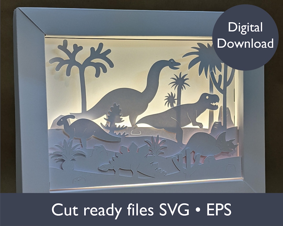 Layered Dinosaur Scene Template, Prehistoric Paper Cut Shadow Box (SVG ...