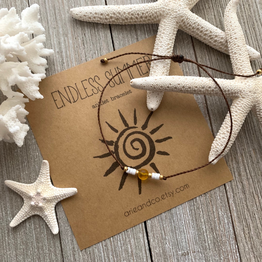 Yellow Sea Glass and Shells Waterproof Bracelets, Anklet Waterproof ...