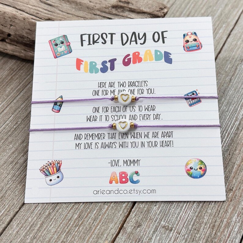 First Day First Grade Bracelets, Matching Mom & Child Heart Bracelet ...