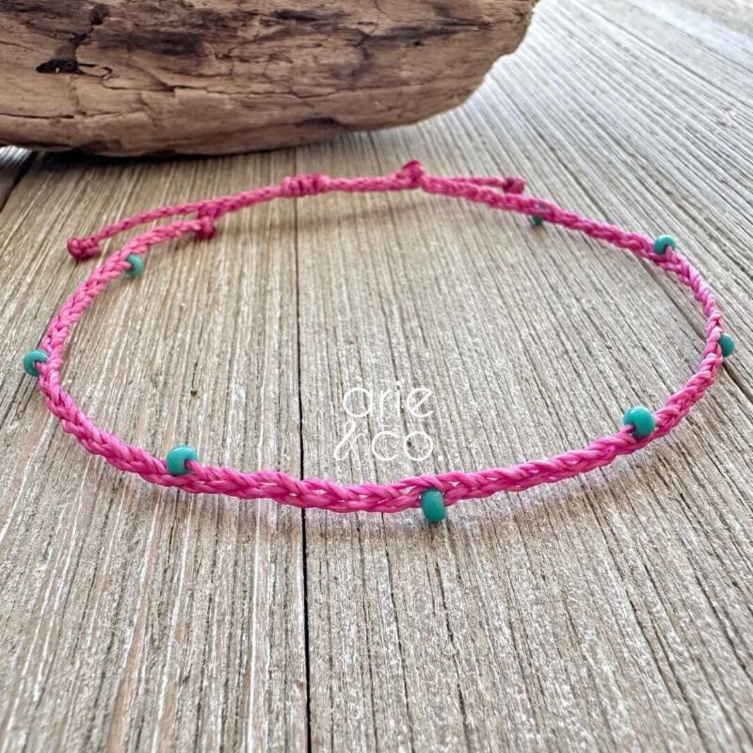 Braided Anklet Bracelets, Boho Bracelets, Fuchsia and Turquoise Beaded ...