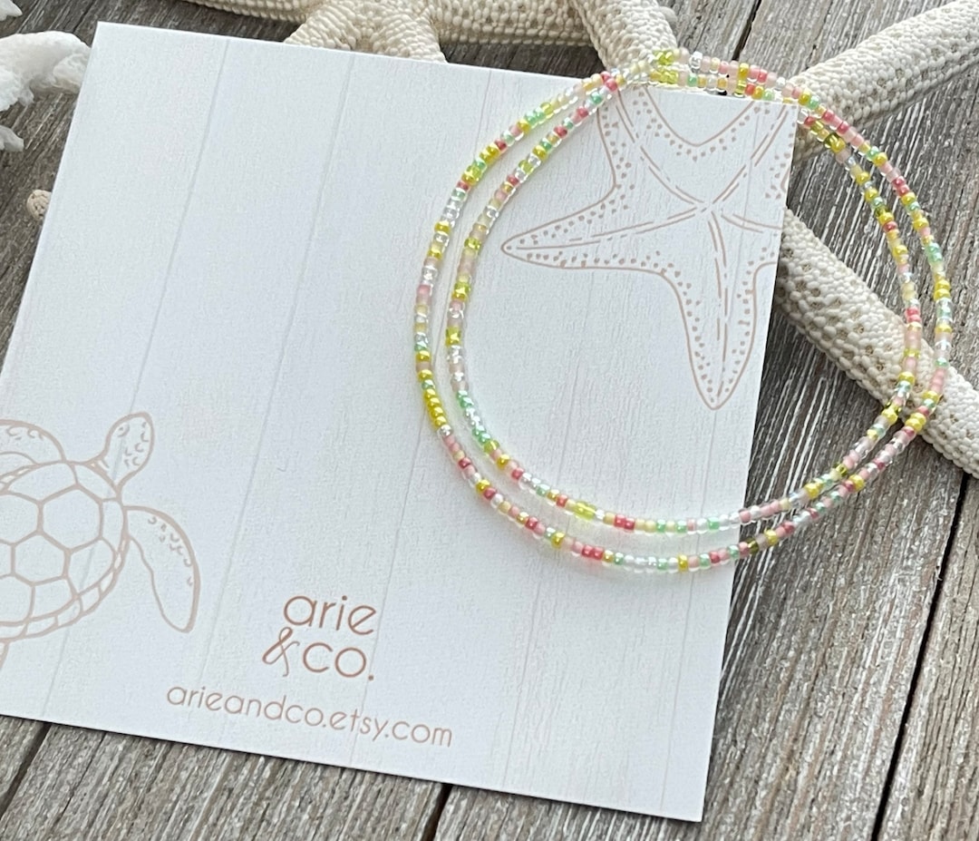 S I E S T A Dainty Pastel Colors Stretchy Beaded Anklet - Etsy