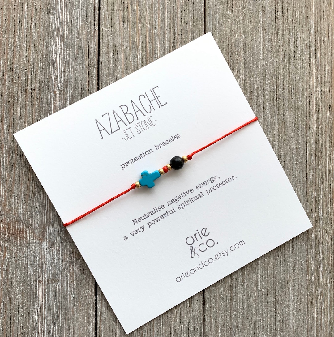 Azabache Jet Stone & Turquoise Howlite Cross Adjustable Bracelet, Red ...