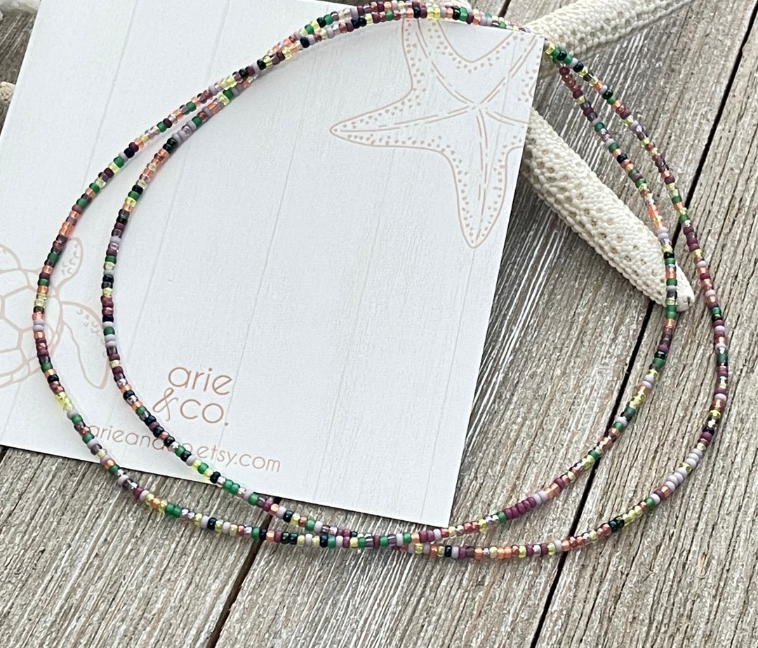 R E E F- Dainty Stretchy Choker, Multi Color Beaded Choker, Boho Choker ...