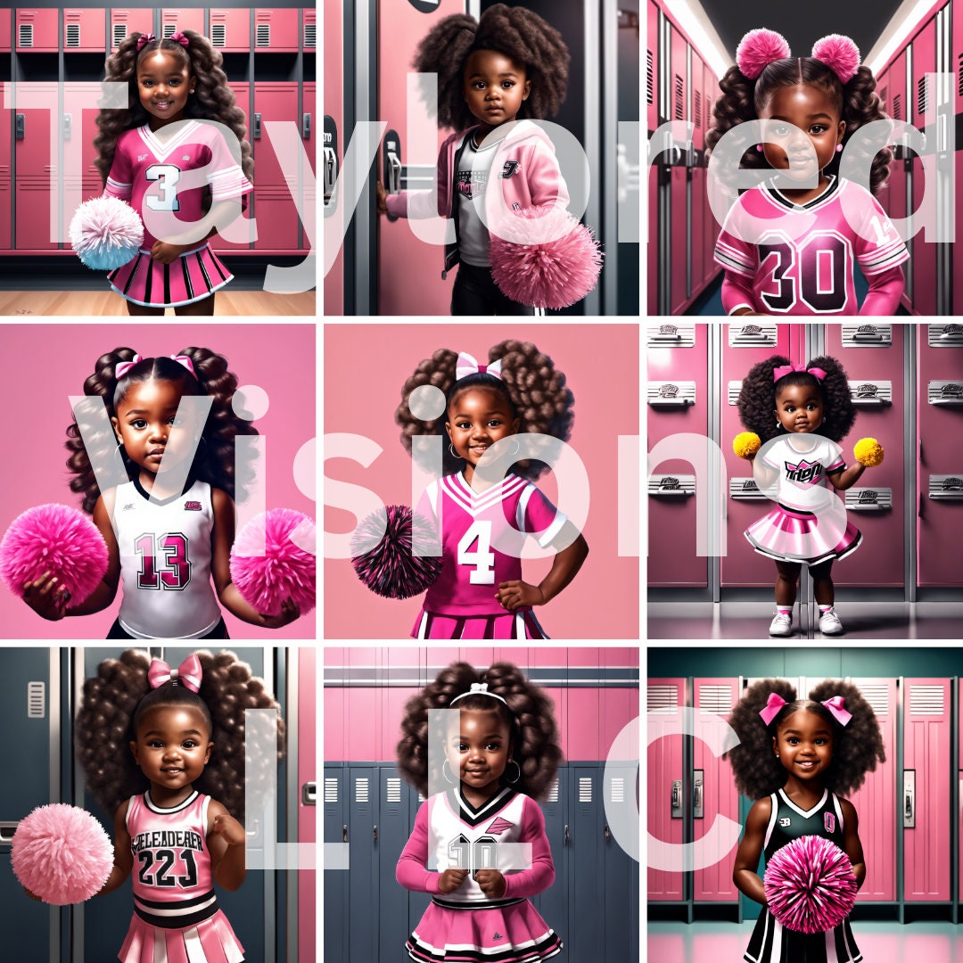 Pom Pom Princess Cheerleaders | 9 PNG Image Bundle, African American ...