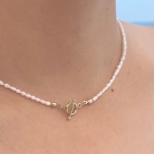 Dainty Pearl Toggle Choker Necklace Gold Filled Toggle - Etsy