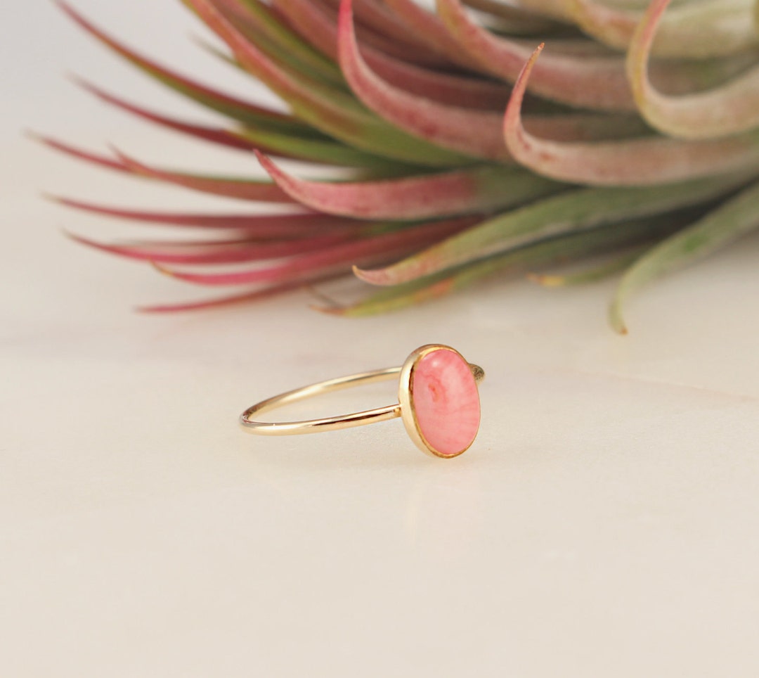 NEW Oval Pink Coral Ring - 14K Gold Filled, 6x8mm Natural Coral, 1mm ...