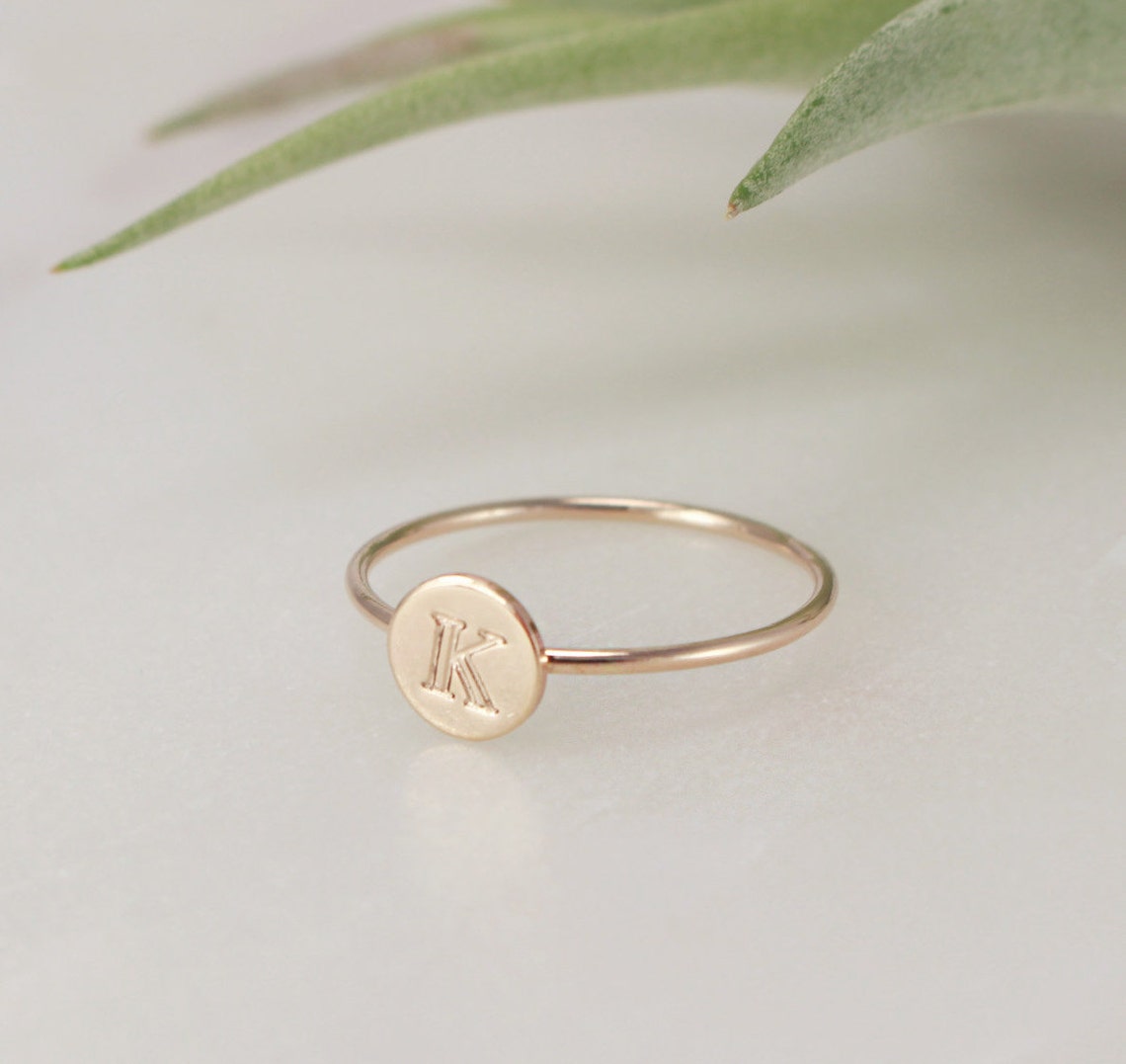 Gold Initial Disc Ring 6mm Disc 3mm Initialfont: Arcadia | Etsy