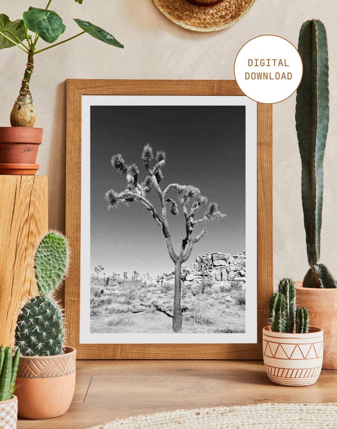 Black and White Joshua Tree Southwest Desert California Wall Art Print ...