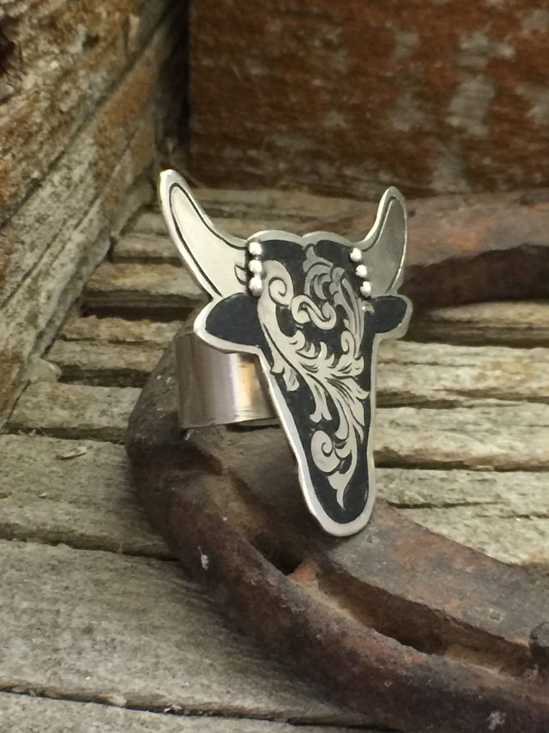 Western Engraved Longhorn Ring | Statement Jewlery - Etsy