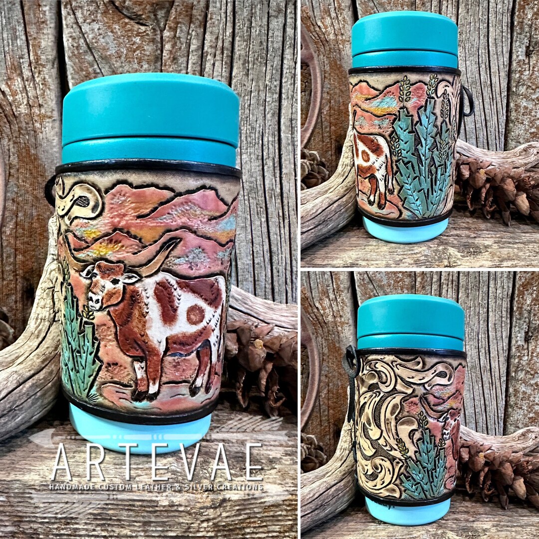 Universal Can Cooler With Western Leather Wrap - Etsy