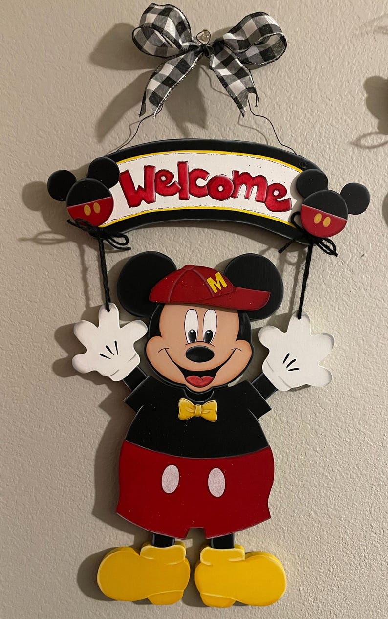Hanging Welcome Mickey Sign With Interchangeable Outfits - Etsy