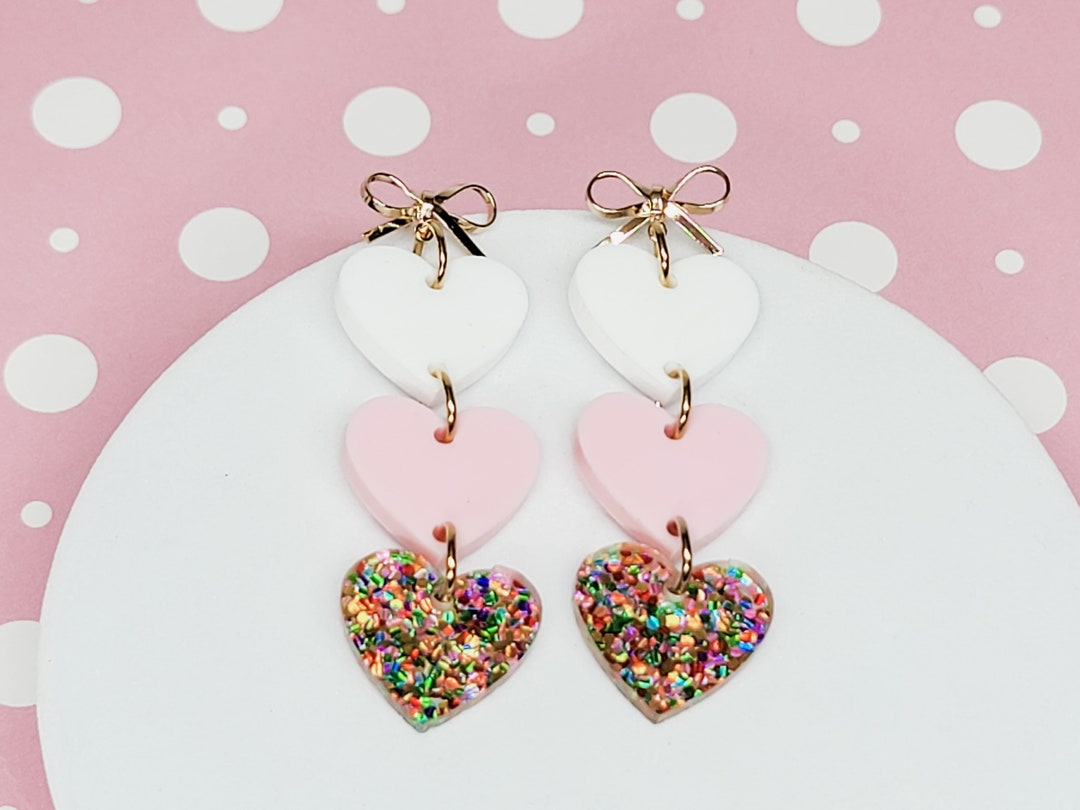 Stacked Heart Earrings, Valentine's Earrings, Heart Acrylic Earrings ...
